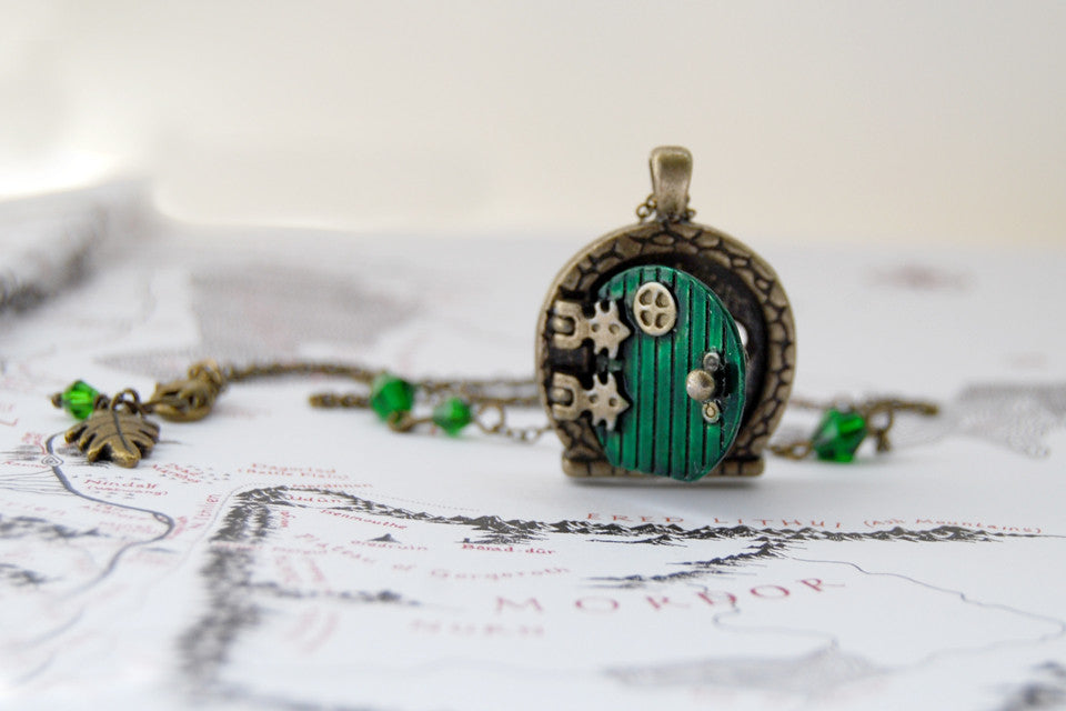 Green Halfling Door Locket | Brass Hand Painted Fairy Door Jewelry | E ...