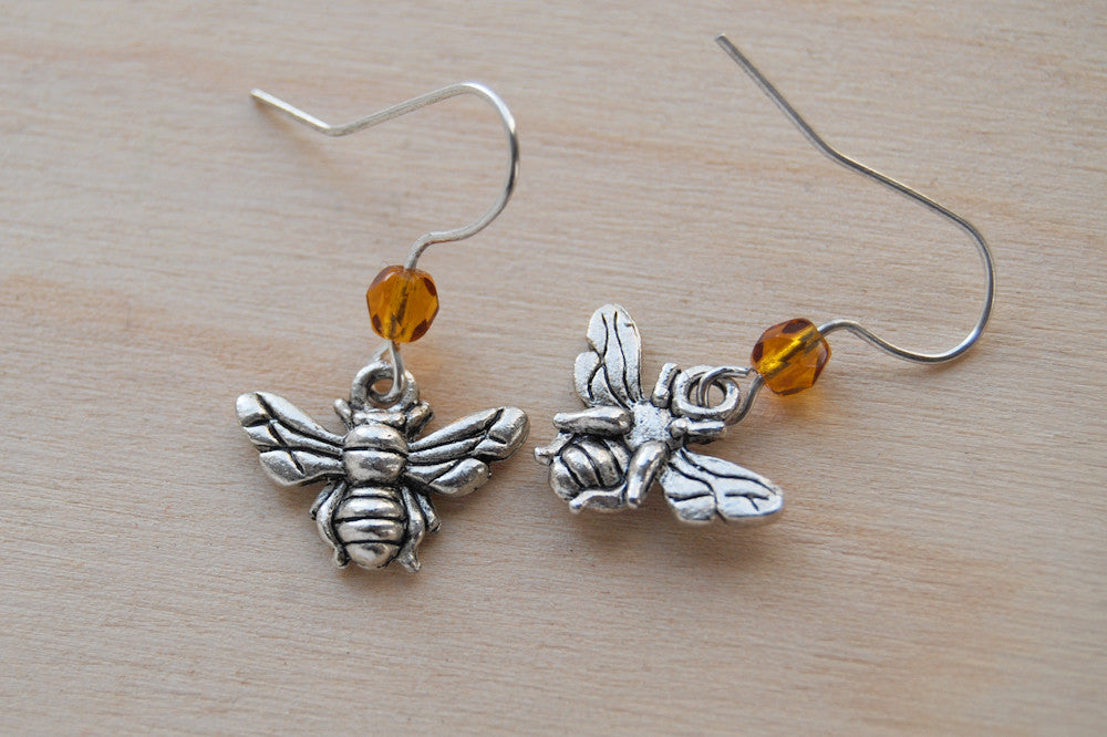 Tiny Silver Bee Earrings | Cute Insect Bug Charm Jewelry | Little Hone ...