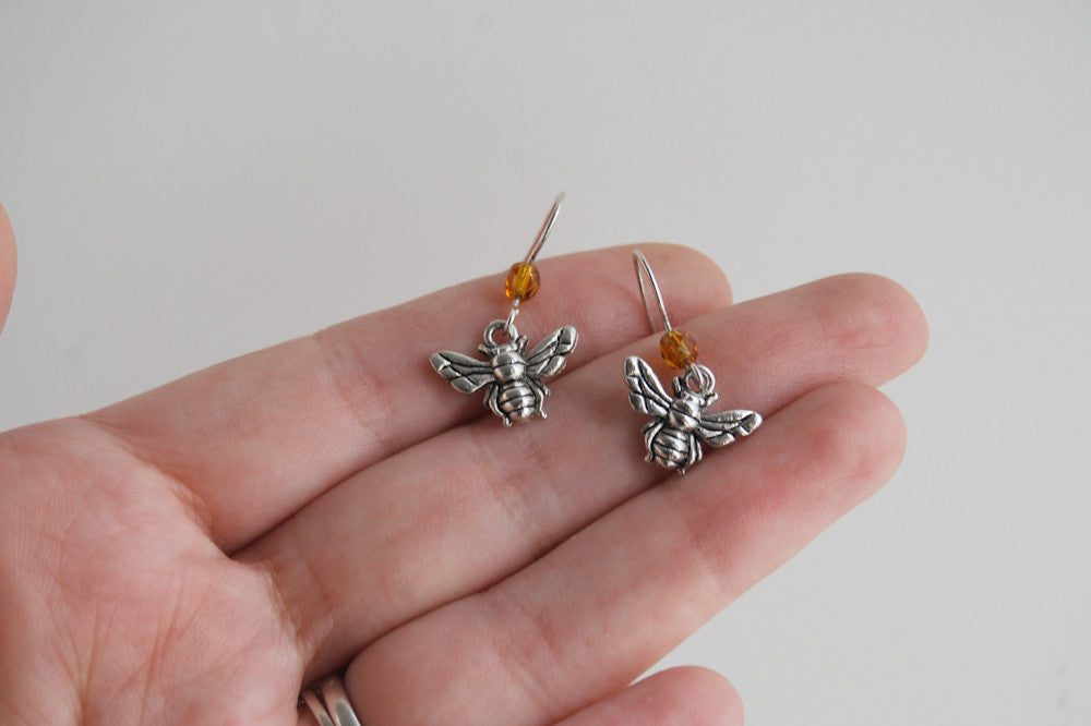 Tiny Silver Bee Earrings | Cute Insect Bug Charm Jewelry | Little Hone ...