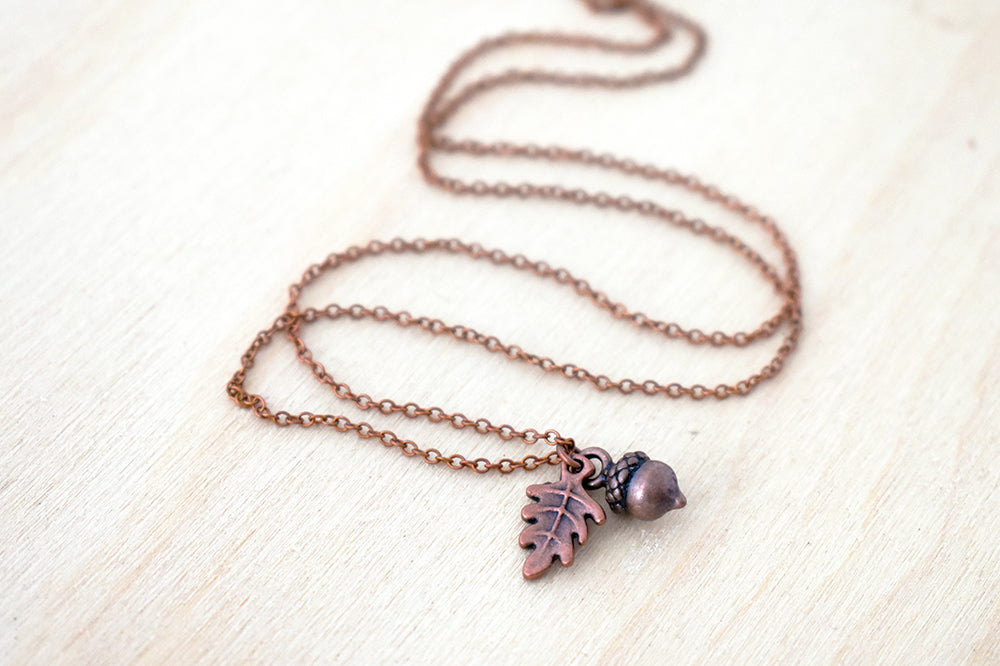 Copper Acorn Charm Necklace | Cute Acorn Charm Necklace | Fall Acorn J ...