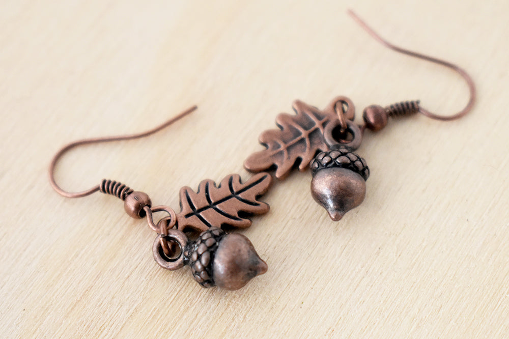 Copper Acorn Charm Earrings | Fall Acorn | Nature Jewelry | Woodland A ...