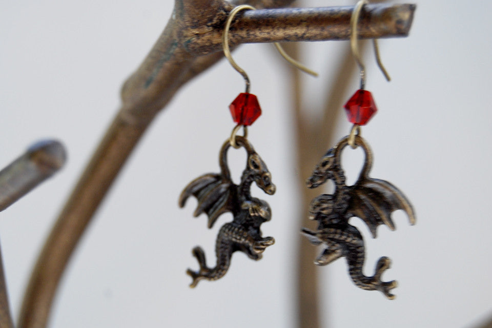 Dragon Earrings | Brass Dragon Charm Earrings | Fantasy Jewelry ...