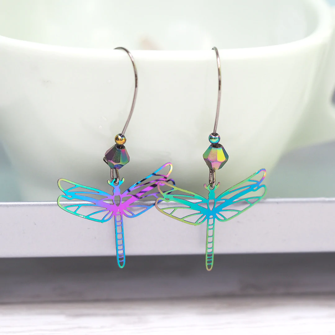 Damselfly Earrings | Iridescent Rainbow Damselfly Dragonfly Charm Earr ...