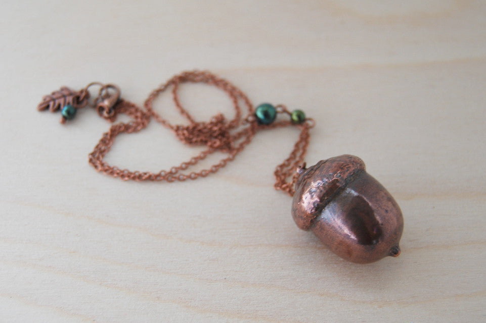 Large Fallen Copper Acorn Necklace | Acorn Charm Jewelry | Woodland El ...