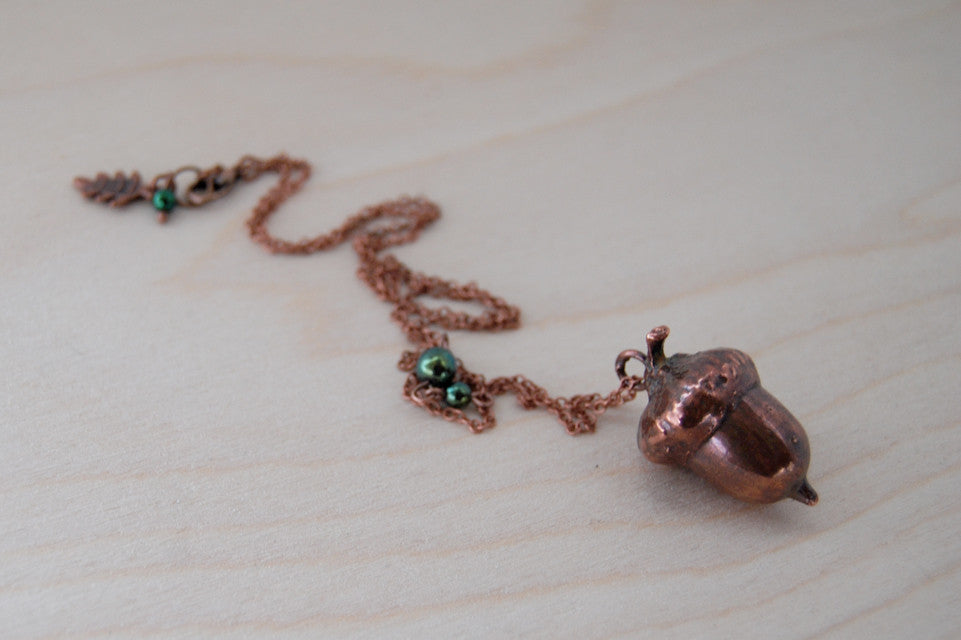 Medium Fallen Copper Acorn Necklace | REAL Oak Acorn Pendant | Copper ...