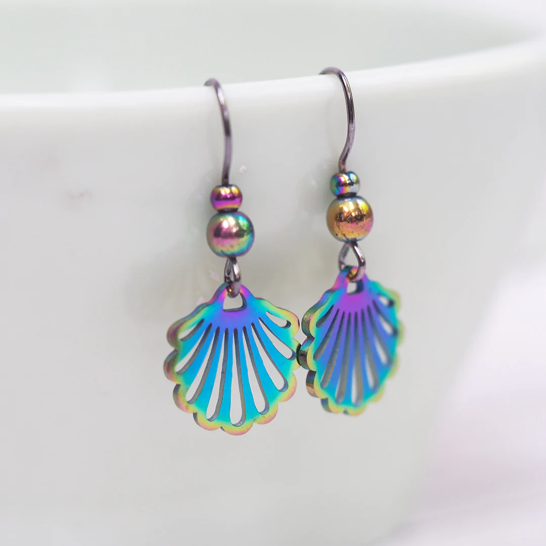 Mermaid's Shell Earrings | Iridescent Rainbow Shell | Beach Jewelry ...