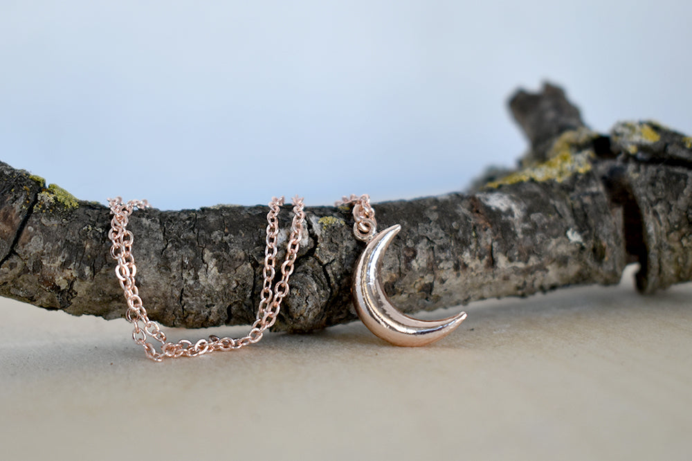 Rose Gold Moon Necklace | Crescent Moon Charm Jewelry | Simple and Ele ...