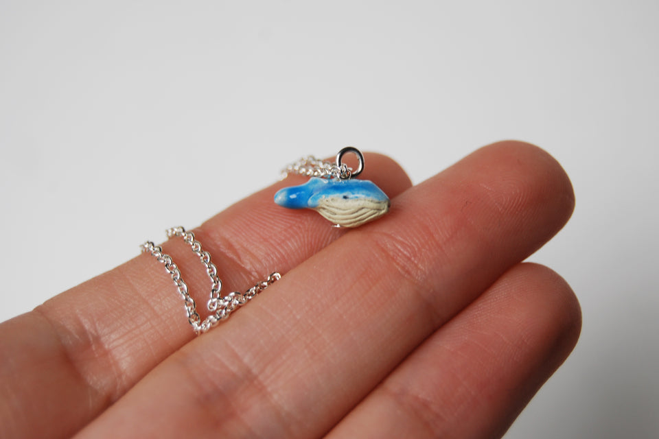 Tiny Blue Whale Necklace | Cute Ceramic Painted Whale Charm | Ocean Se ...