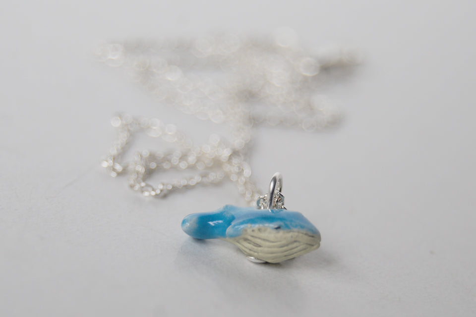 Tiny Blue Whale Necklace | Cute Ceramic Painted Whale Charm | Ocean Se ...