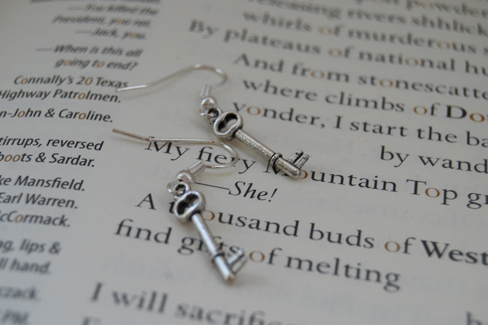 Tiny Skeleton Key Earrings | Silver Key Charm Dangle Earrings ...